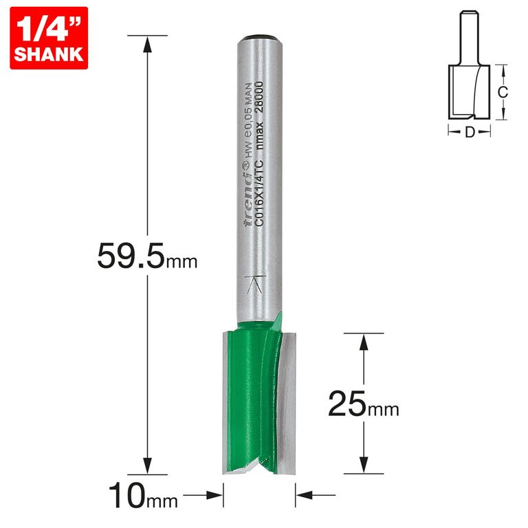 Toucan Tools Online: TREND C016 TWO FLUTE ROUTER CUTTER - 10MM DIAMETER